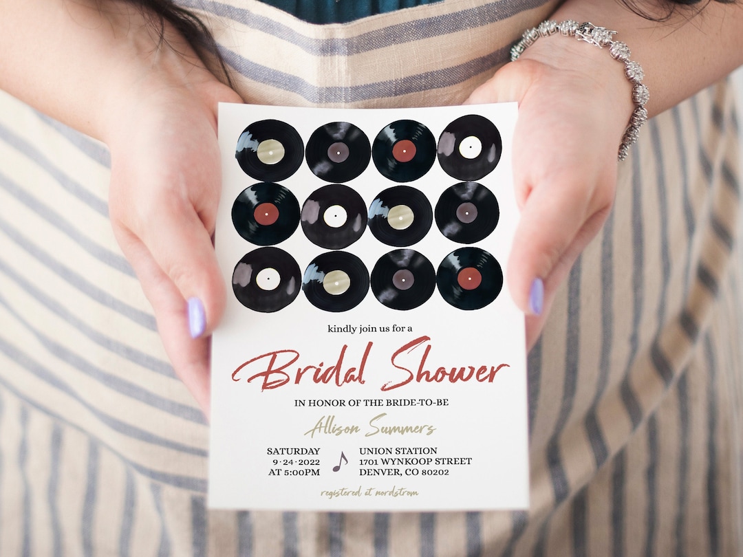 Retro Vinyl Record Bridal Shower Invitation Template, Vintage Record ...