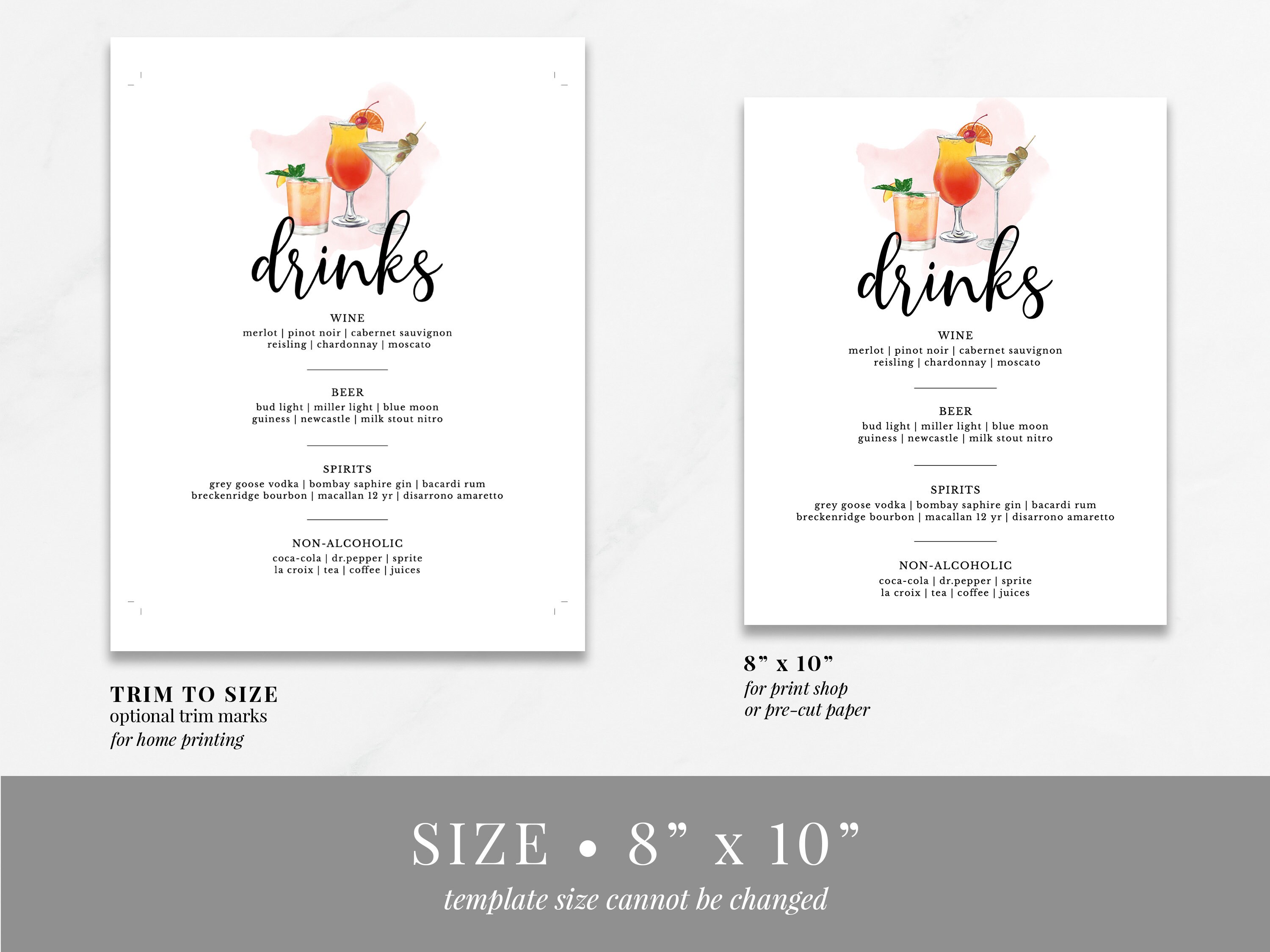 Wedding Bar Menu Printable Download Wedding Drinks Sign Menu - Etsy Canada
