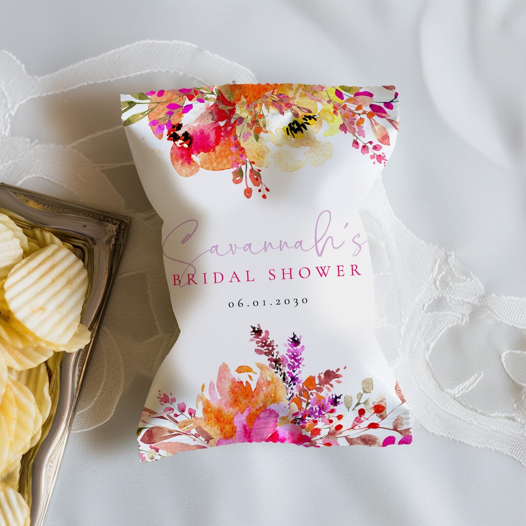 Bright Flowers Bridal Shower Chip Bag Template, Printable Shower Favor ...
