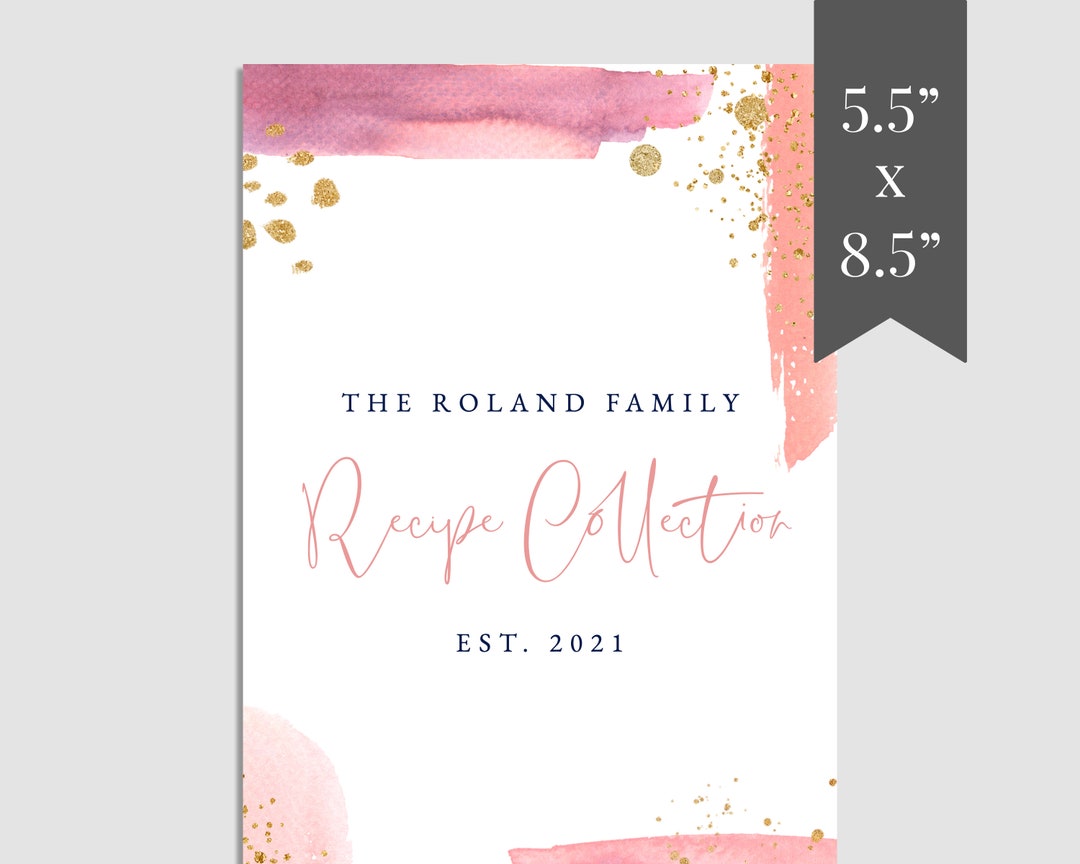 Gold Pink Watercolor Mini Recipe Book Template Download, Editable ...