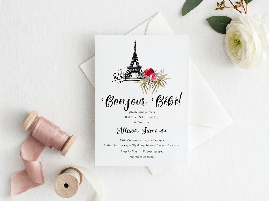 Bonjour Bébé Baby Shower Invitation Template, Paris French Baby Shower ...