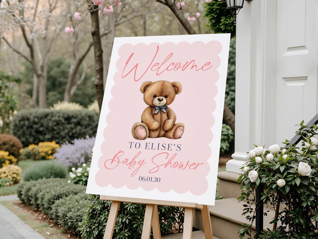 Girl Teddy Bear Welcome Sign Template, Printable Bearly Wait Baby ...
