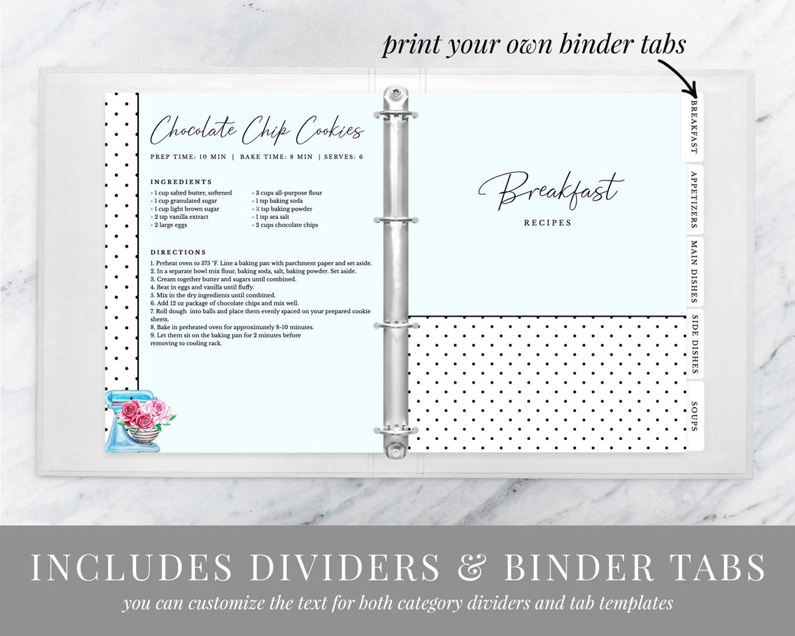 Vintage Polka Dot Kitchen Mixer Recipe Book Template, Floral Stripes ...