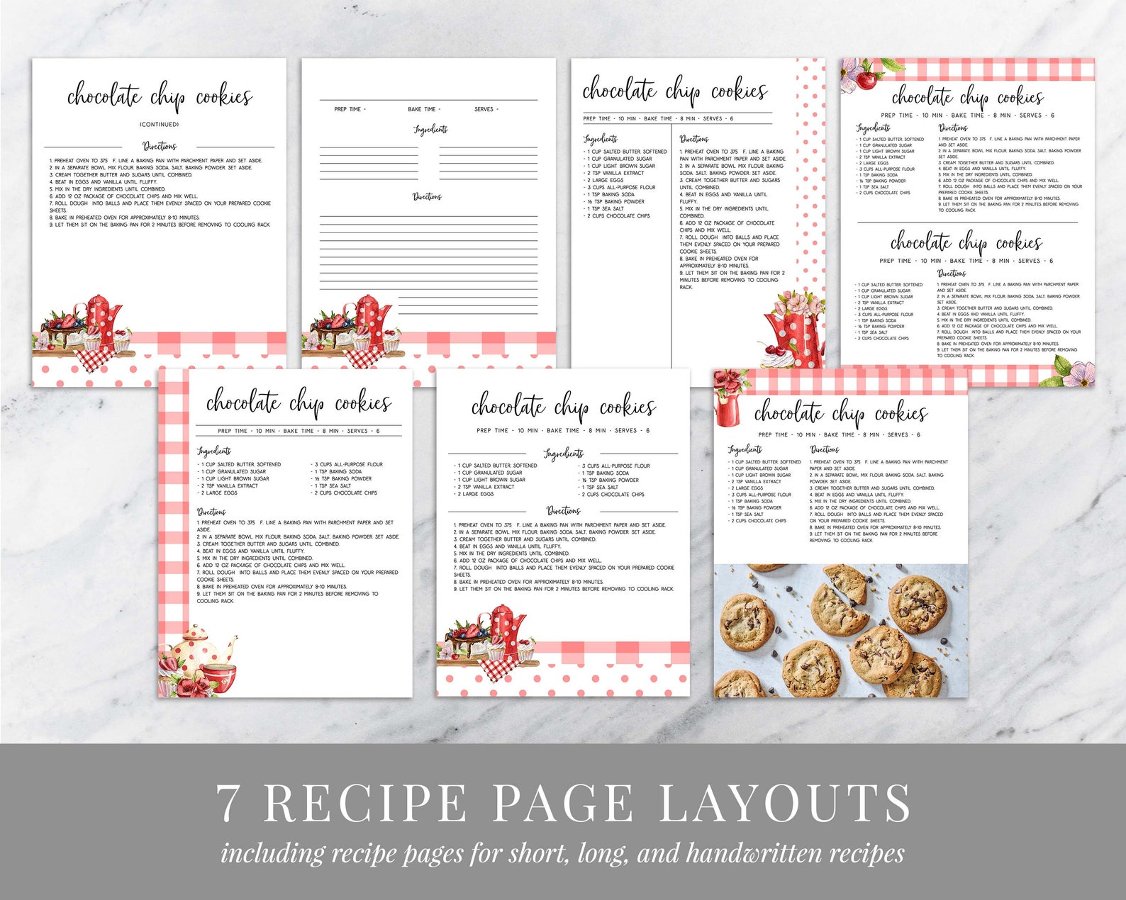 Red Gingham Polka Dot Recipe Book Template, Printable Cookbook Recipe ...