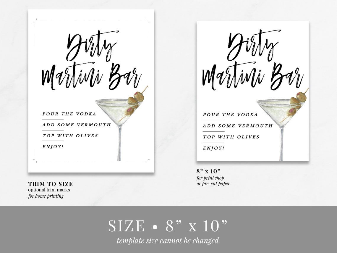 Bridal Shower Dirty Martini Bar Sign Template, Printable Wedding ...