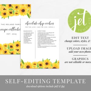 Printable Sunflower Recipe Book Template Download Recipe - Etsy