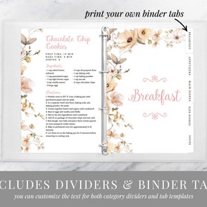 Blush Floral Mini Recipe Book Template, Printable Half Size Family ...