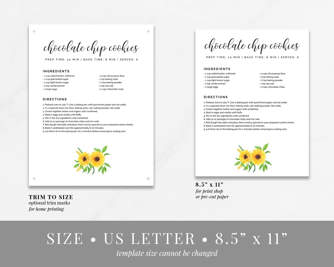 Printable Sunflower Recipe Book Template Download Recipe | Etsy Canada