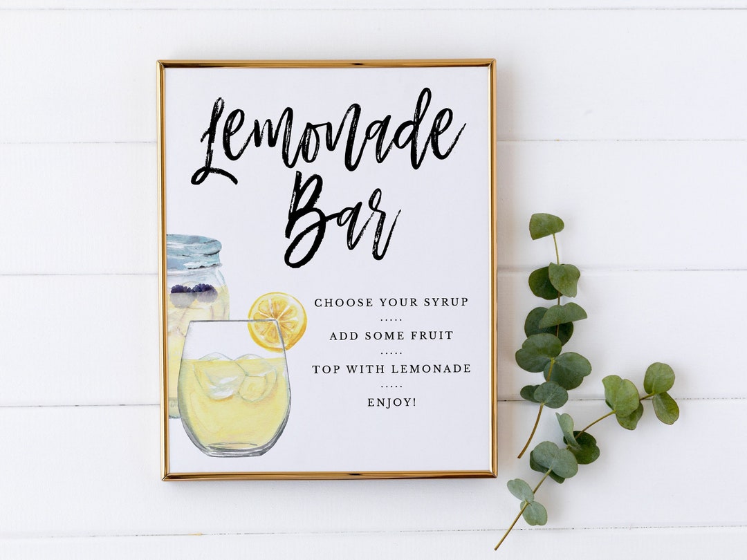 Lemonade Bar Sign Template, Bridal Shower Lemonade Bar Sign Download ...