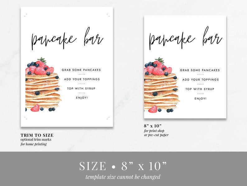 Pancake Bar Sign Template Bridal Shower Brunch Pancake - Etsy