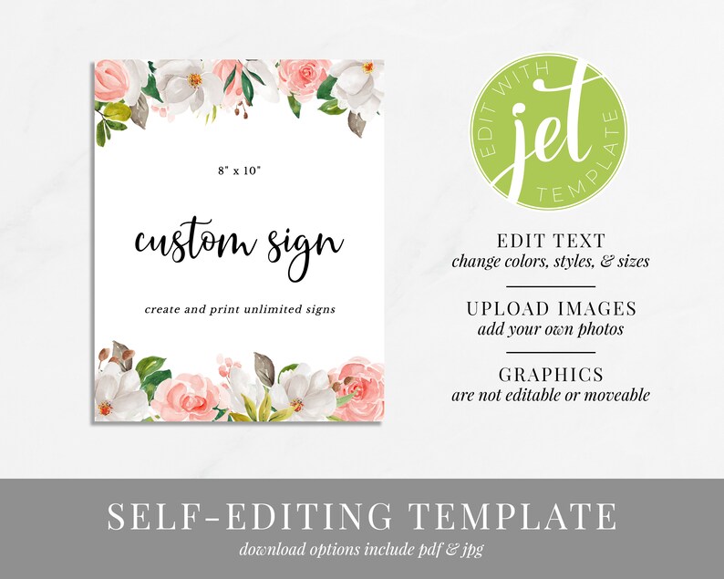 Custom Sign Template Printable Sign Template Floral Wedding | Etsy