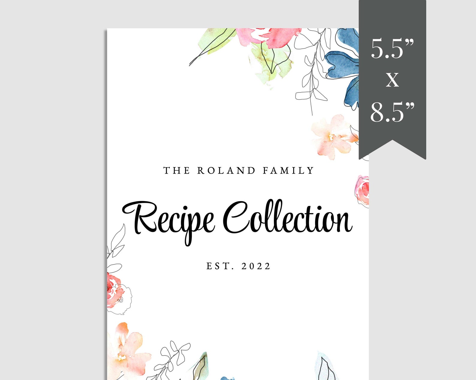 Watercolor Floral Mini Recipe Book Template, Printable Recipe ...