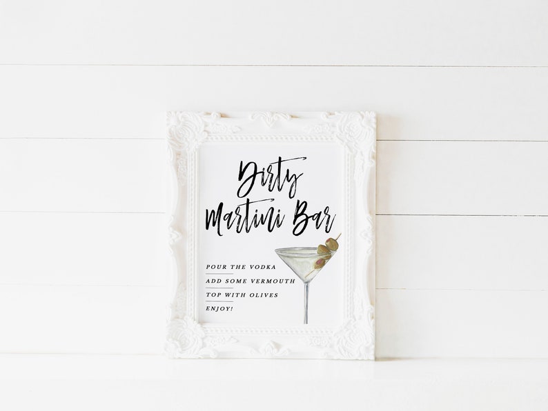 Bridal Shower Dirty Martini Bar Sign Template, Printable Wedding ...