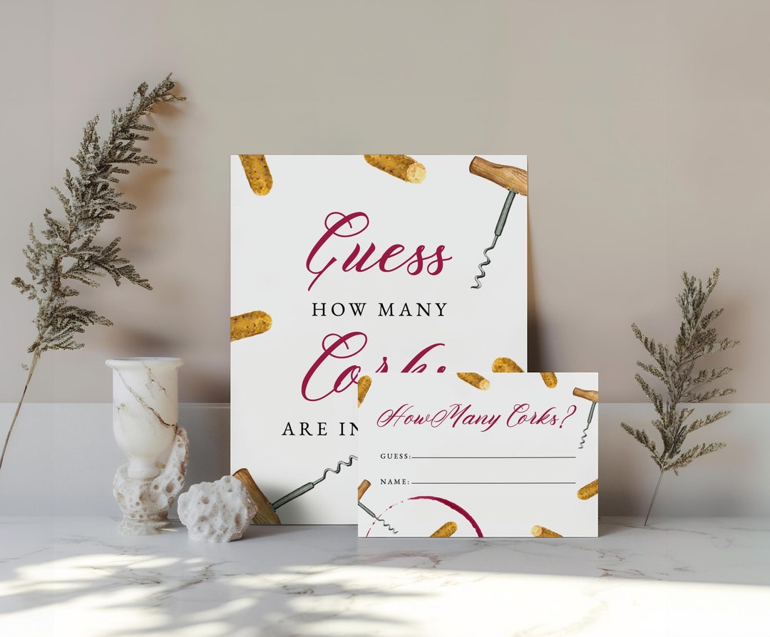 Guess How Many Corks in the Jar Bridal Shower Game Sign Template, Vino ...