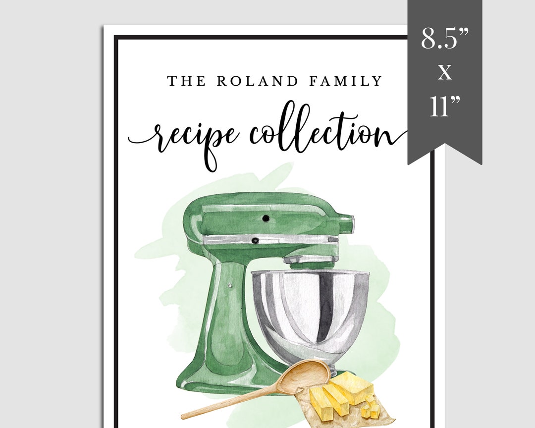 Green Kitchen Mixer Printable Recipe Book Template, Family Recipe ...