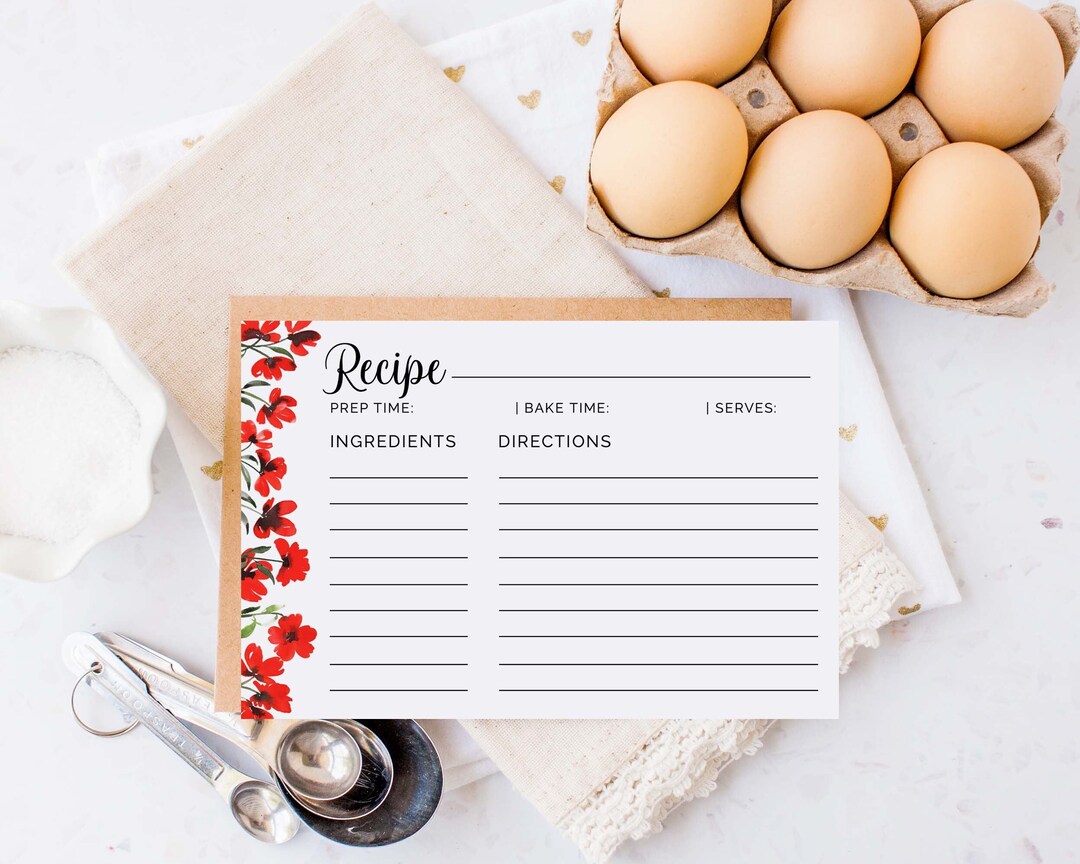 Poppies Lined Recipe Card Template Download, Printable Recipe Index ...