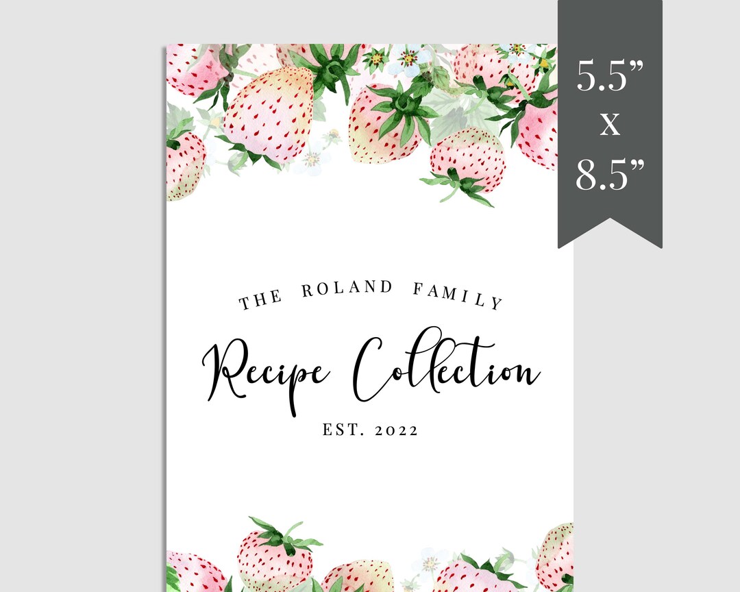 White Strawberries Mini Recipe Book Template, Family Recipe Cookbook ...