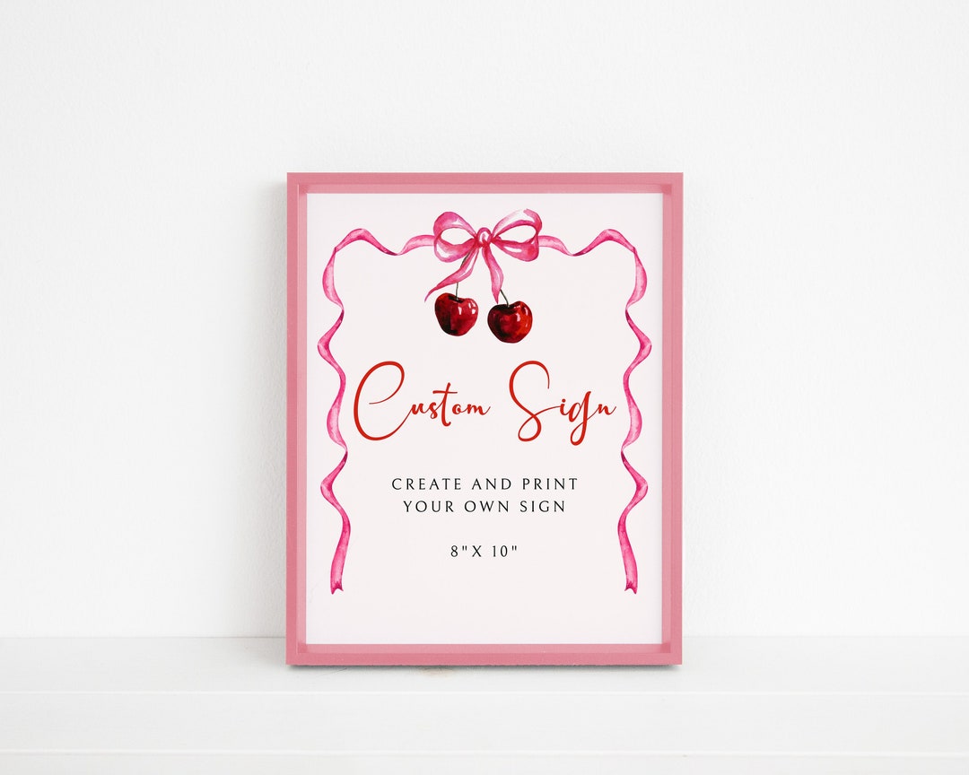 Coquette Cherries Custom Sign Template Download, Customizable Bridal ...