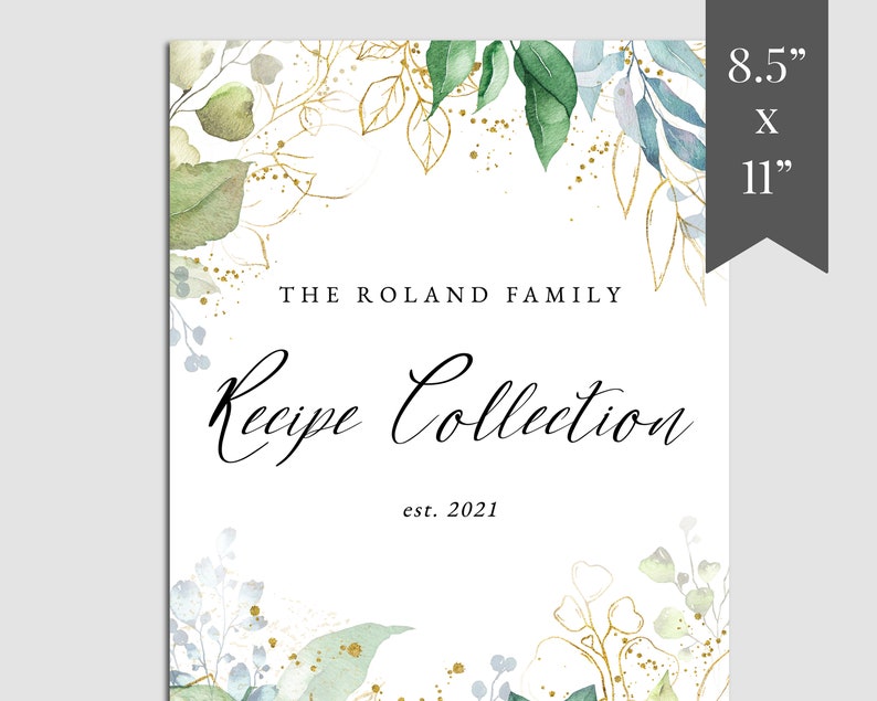Greenery Gold Recipe Book Template Download Printable Recipe - Etsy