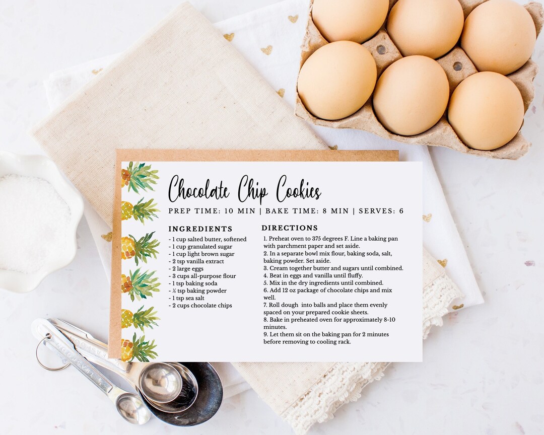 Pineapples Recipe Card Template Download, Printable 4x6 Recipe Index ...