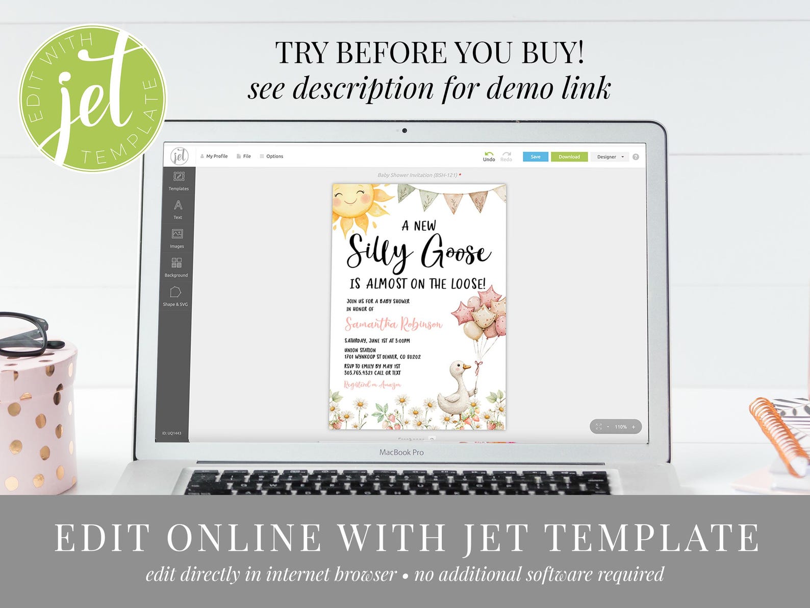 Silly Goose on the Loose Baby Shower Invitation Template, Printable ...