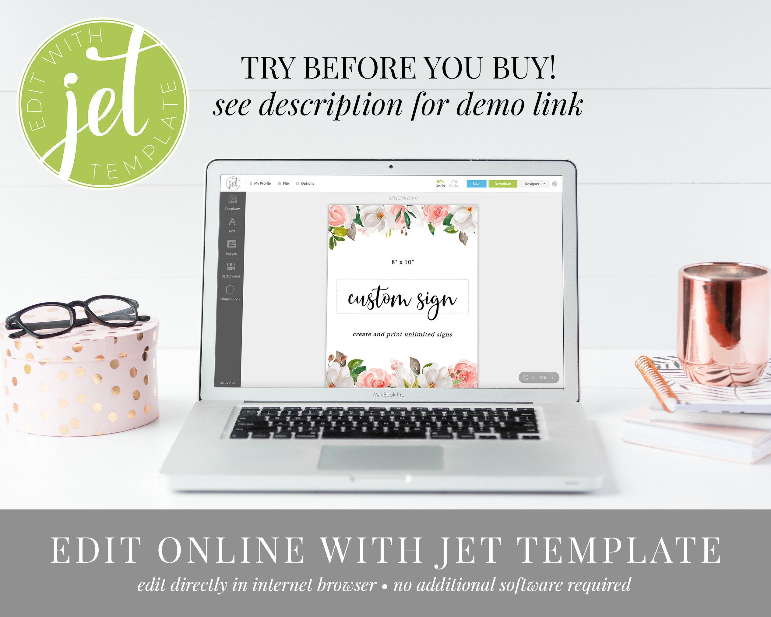 Custom Sign Template, Printable Sign Template, Floral Wedding Sign ...