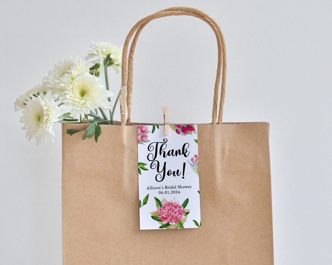 Floral Bouquets Bridal Shower Thank You Tag Template, Printable Flower ...