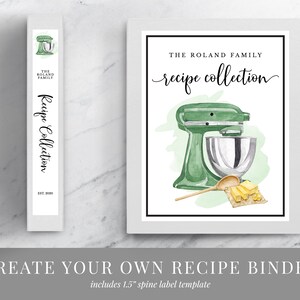 Green Kitchen Mixer Printable Recipe Book Template, Family Recipe ...