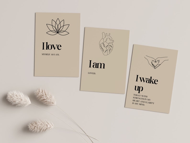 Printable Boho Affirmation Cards, Positivity Quotes, Minimalist Cards ...