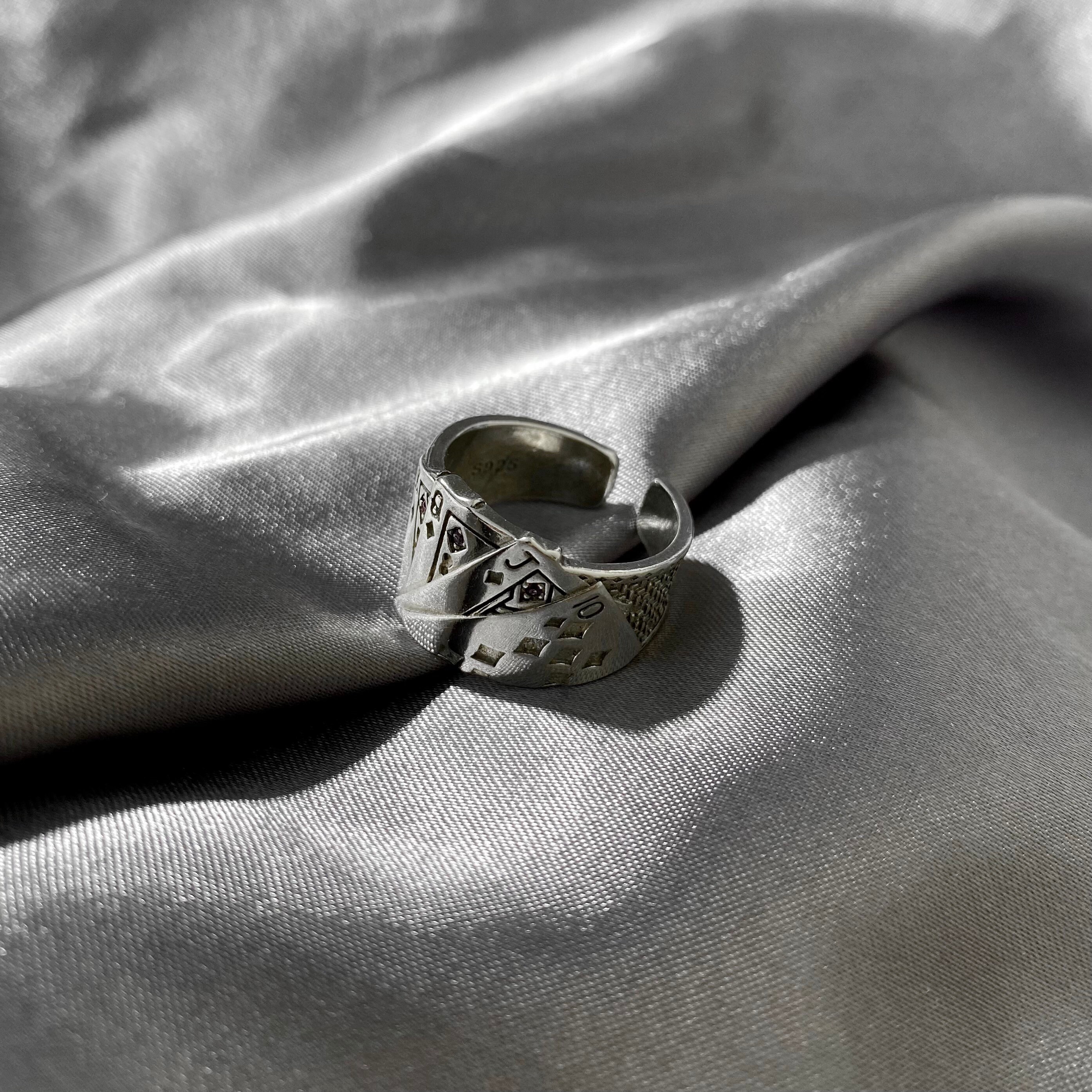 Playing Card Ring Silver Silver Ring Mens Adjustable Ring Poker Ring ...