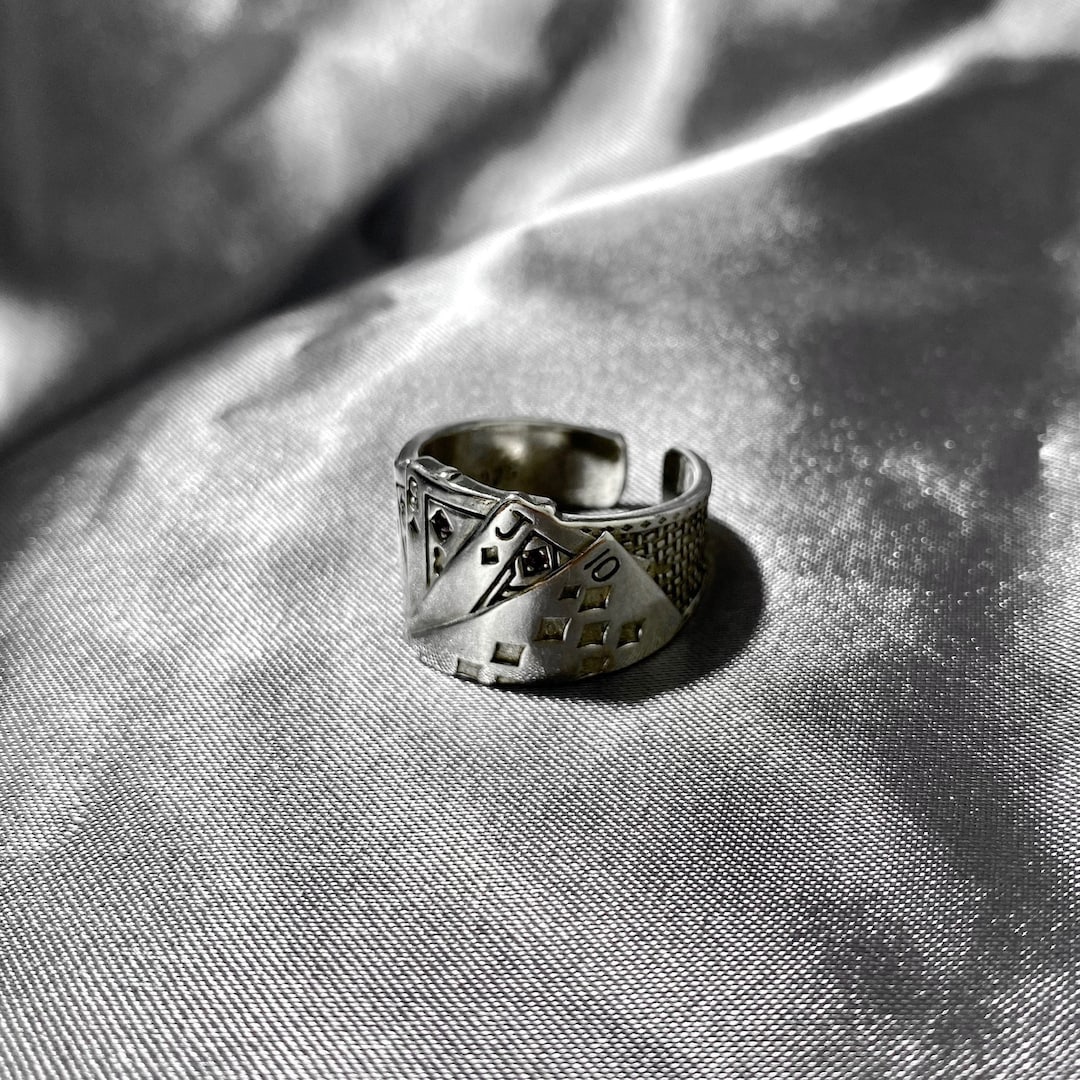 Playing Card Ring Silver Silver Ring Mens Adjustable Ring Poker Ring ...