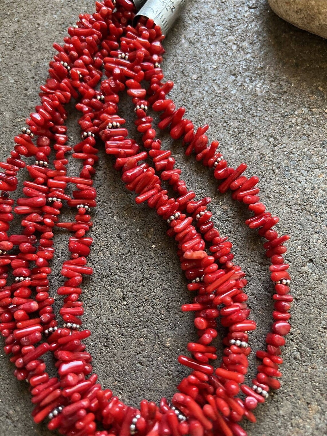 Sterling Silver Multi Strand Red Coral Bead Necklace 22 Inch - Etsy
