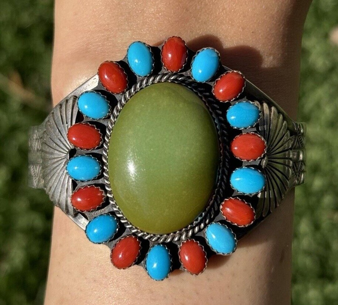 Mens Navajo Sterling Silver Orville Jack Turquoise Cuff Bracelet Daniel ...