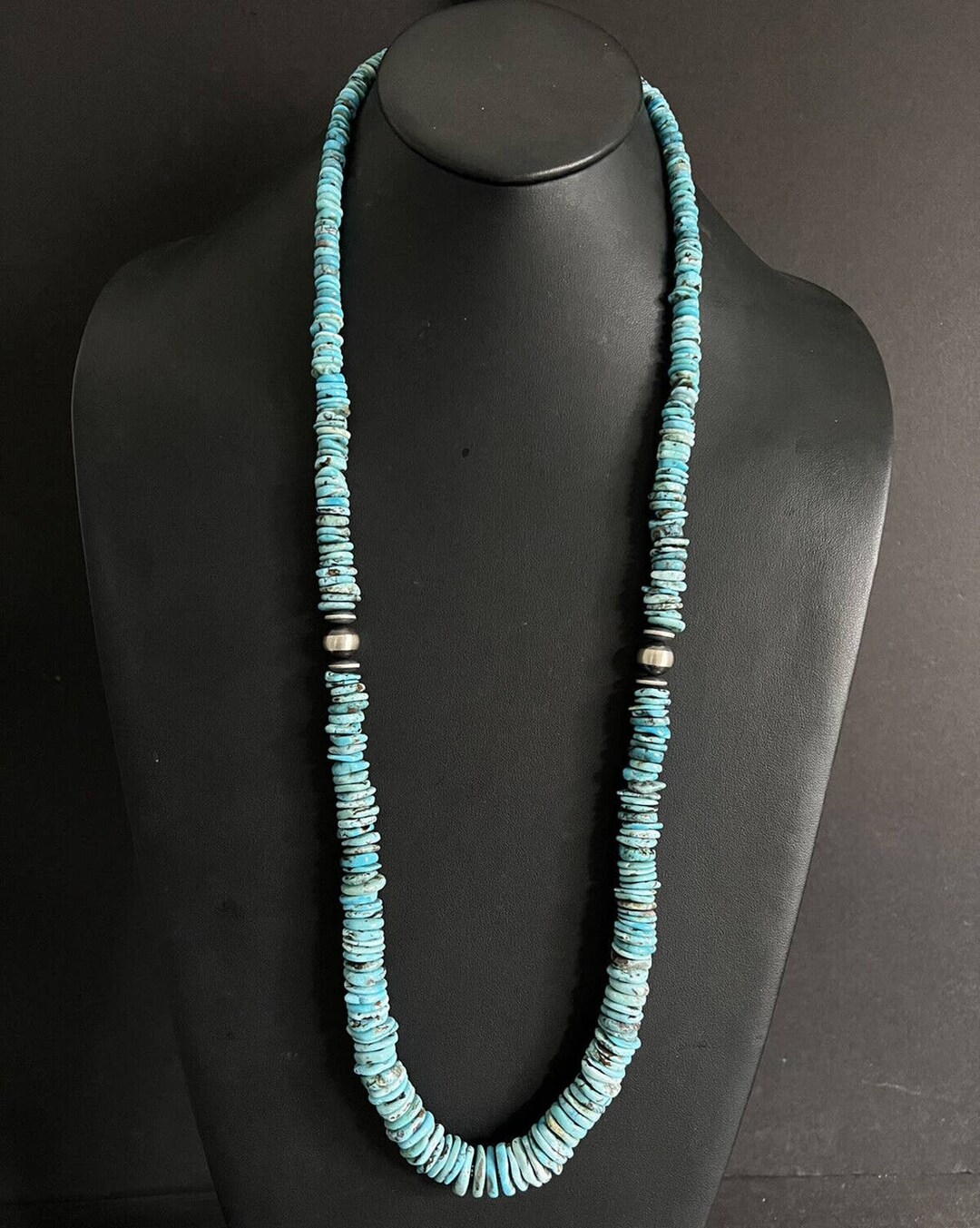 Sterling Silver Graduated Blue Turquoise Bead Necklace. 36 Inch - Etsy