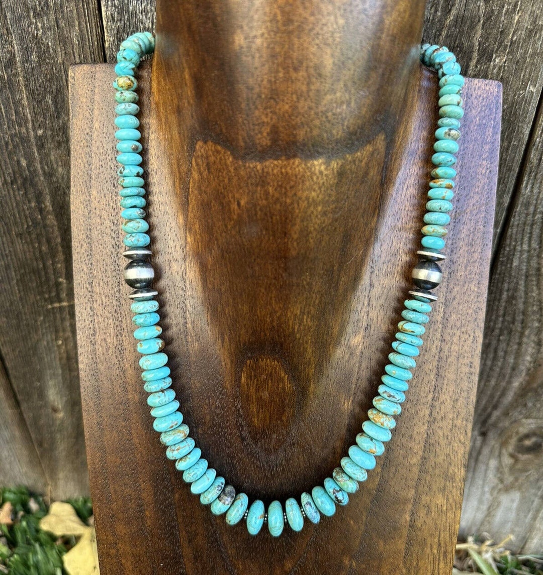 Sterling Silver Graduated Blue Turquoise Bead Necklace. 18 Inch - Etsy