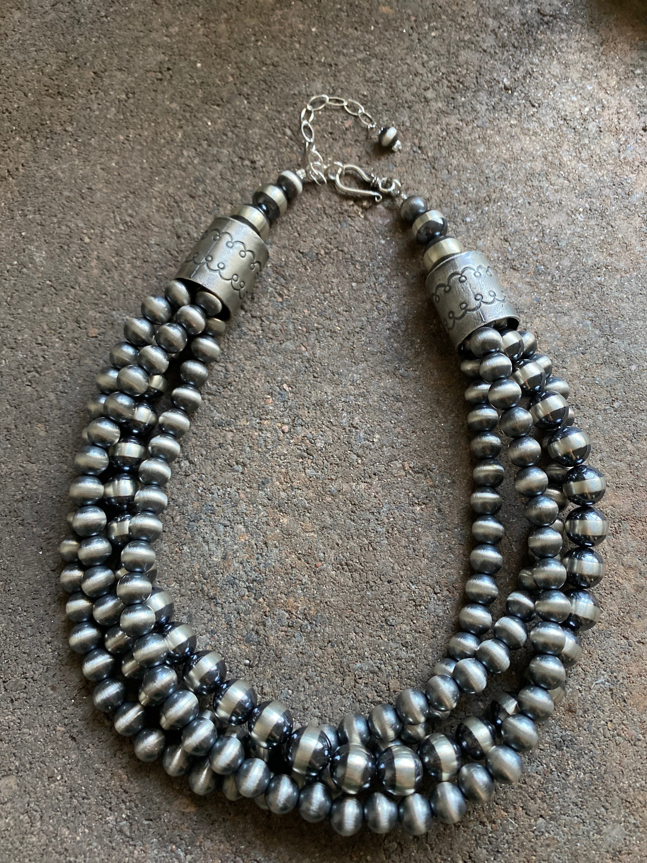 Buy Sterling Silver Multi Strand Pearls Bead Necklace. 15.5 Inch Choker ...