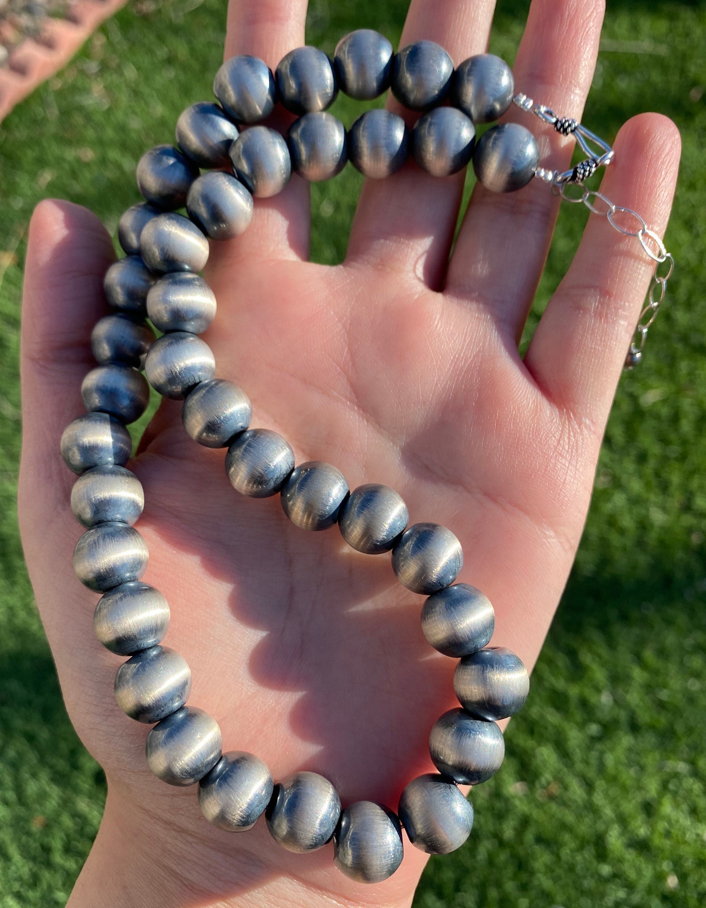 10mm Southwestern 925 Sterling Silver Pearls Bead Necklaces 10mm Southwestern 925 Sterling Silver Pearls Bead Necklaces