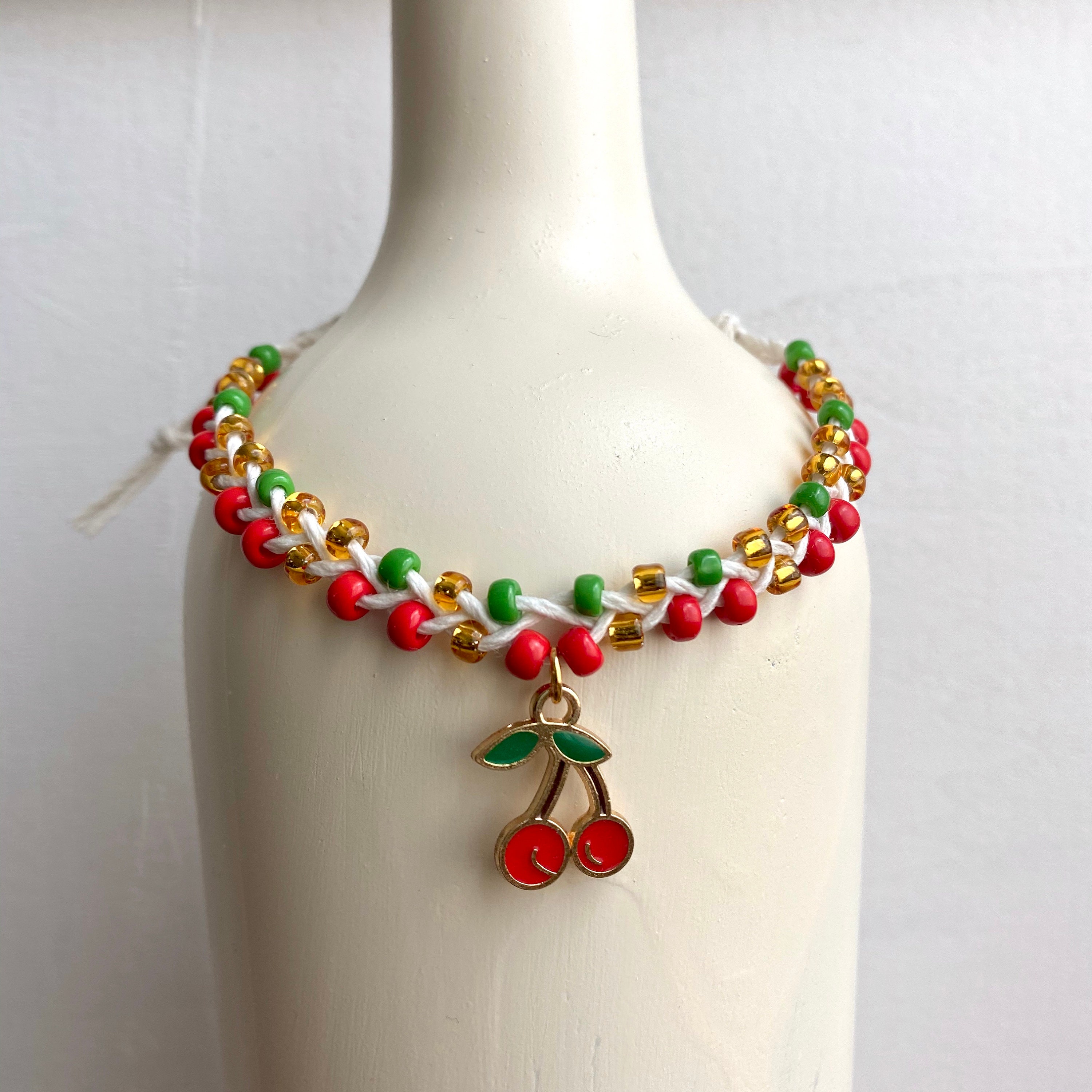 Cherry Fruit Charm Anklet Beaded Braided Hemp Anklet Adjustable Boho ...