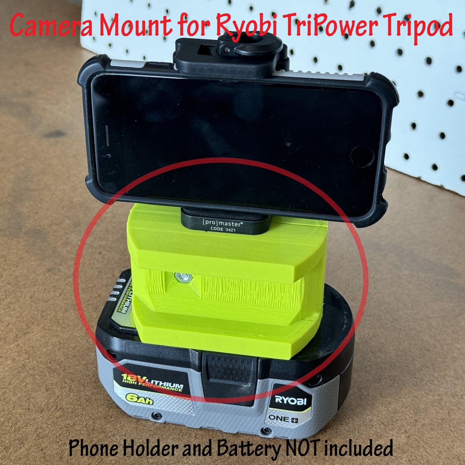 Camera Mount for Ryobi Tripower Tripod or 18v One+ Battery | Garage or ...