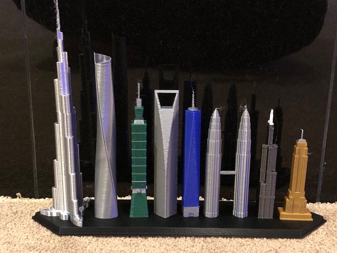 3D Printed 9 Piece Set of 8 Skyscrapers and Base Buildings ...
