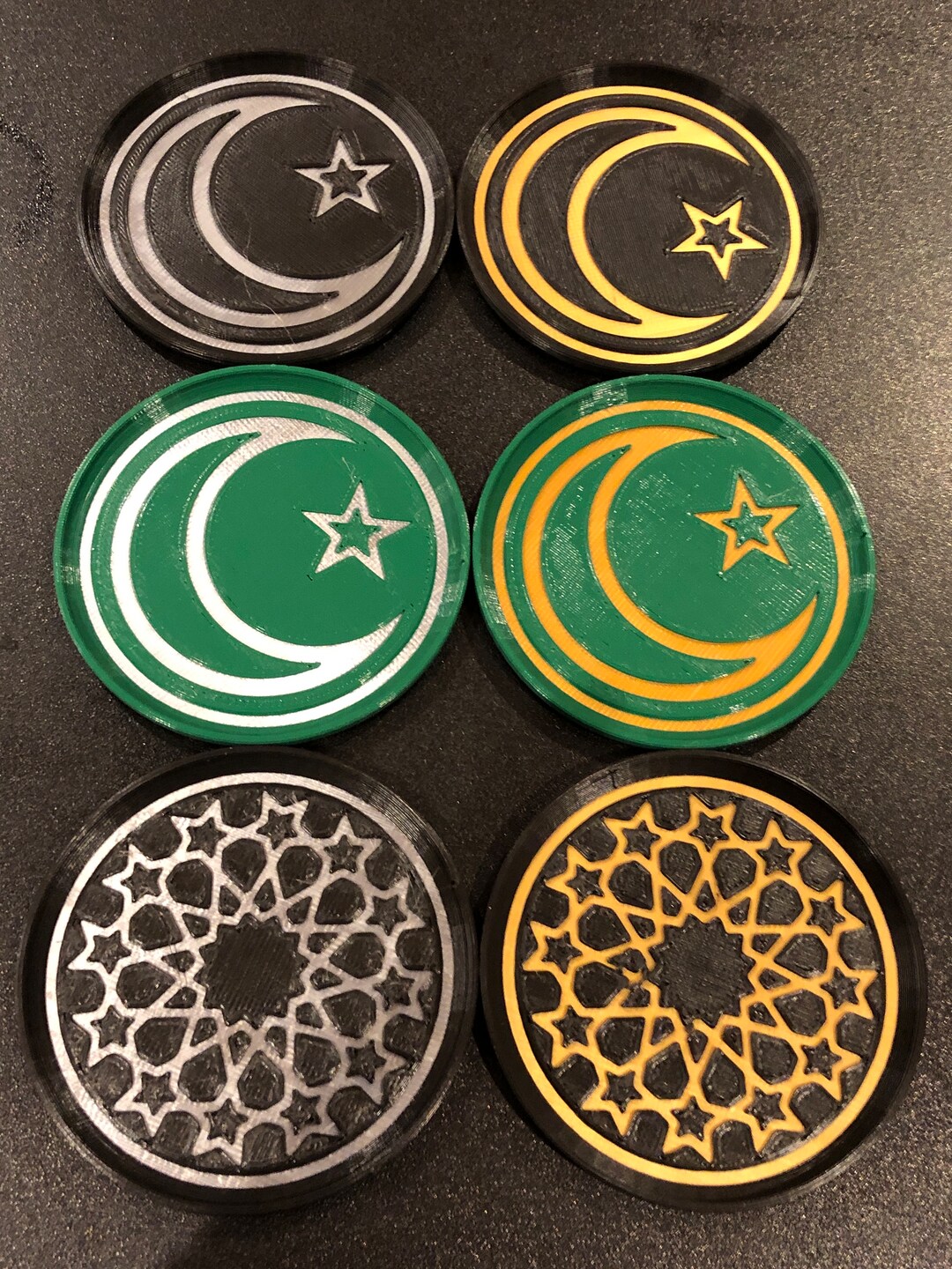 Set of 4 3D Printed PLASTIC Coasters and Holder Eid Gift Islamic Design ...