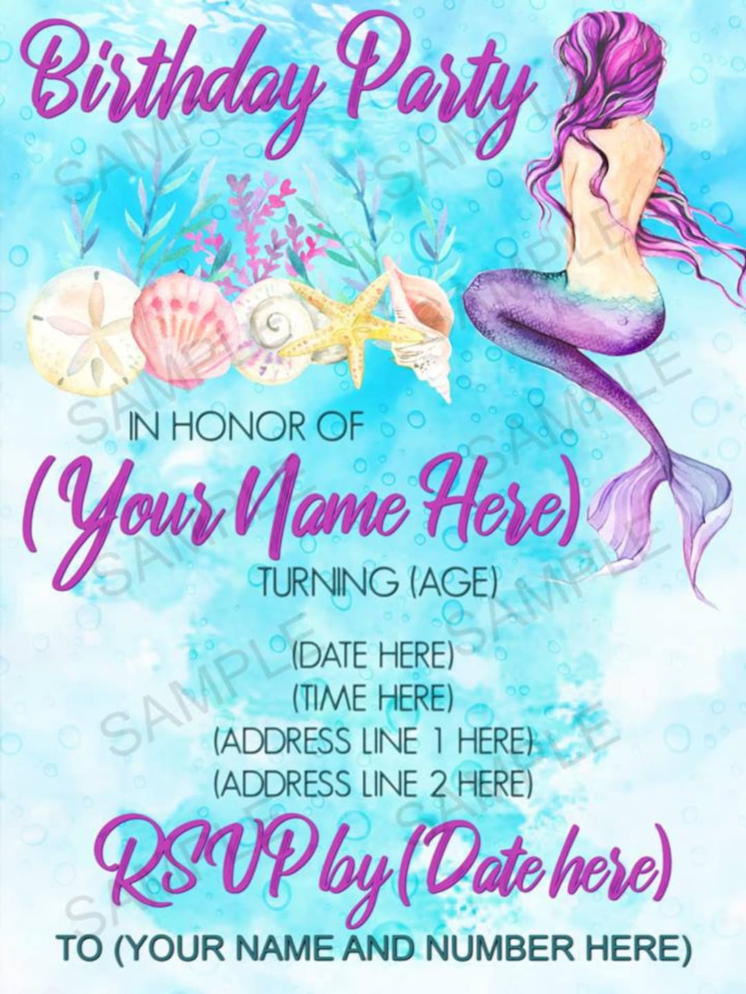 Mermaid Invitation (personalized Digital File) - Etsy