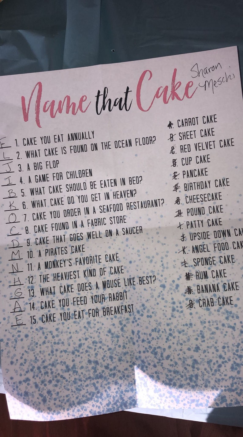 Name That Cake Game Sheet (digital File) - Etsy