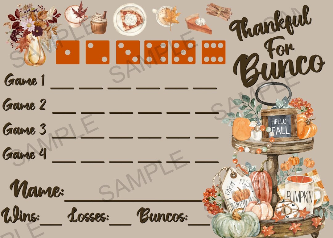 Fall Bunco Score Card Digital File - Etsy