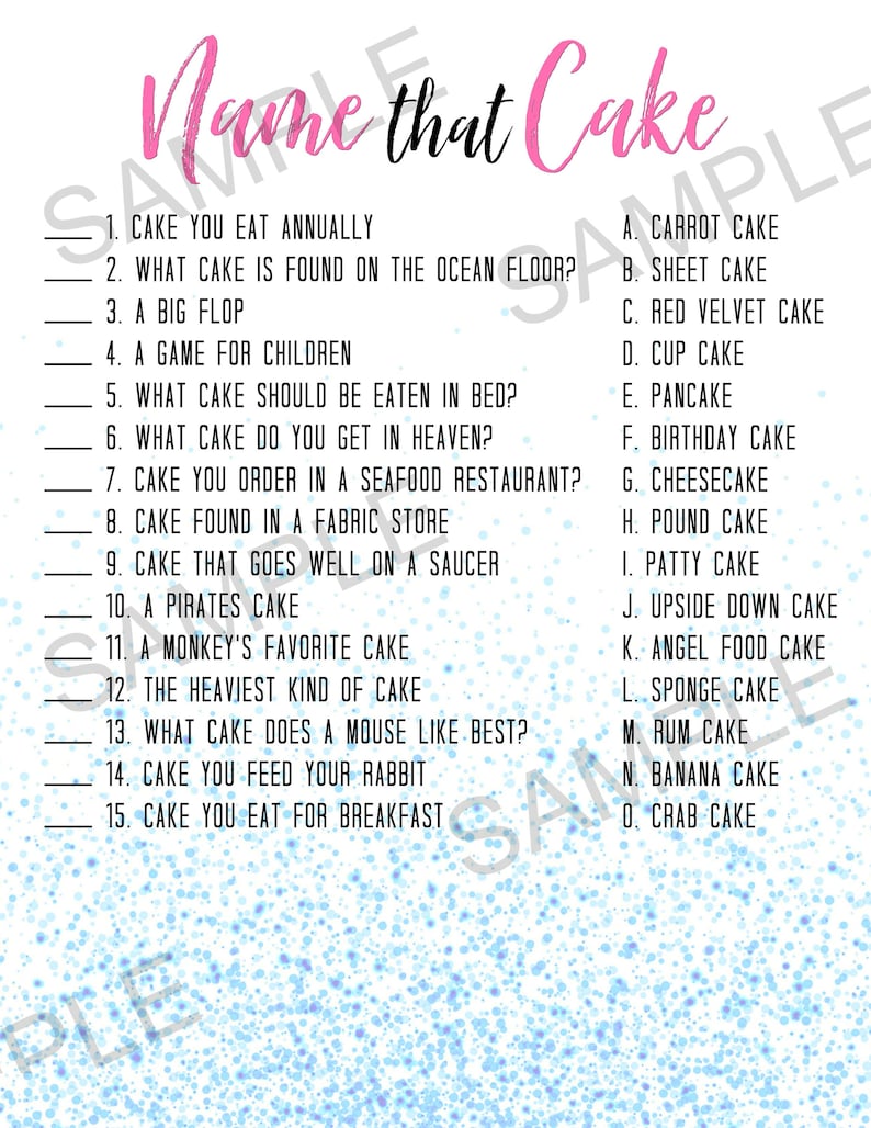 Name That Cake Game Sheet (digital File) - Etsy