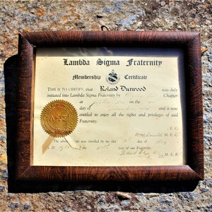 1934 Lambda Sigma Fraternity + 1934 Fraternity Membership Certificate ...