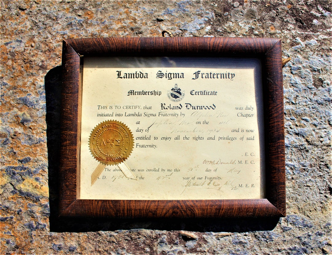 1934 Lambda Sigma Fraternity + 1934 Fraternity Membership Certificate ...