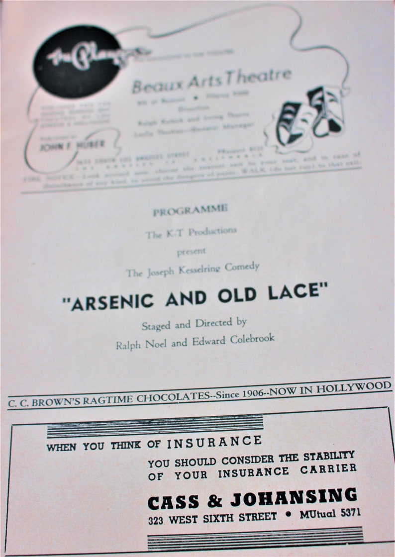 Arsenic and Old Lace Playbill + Vintage the Playgoer + Beaux Arts ...