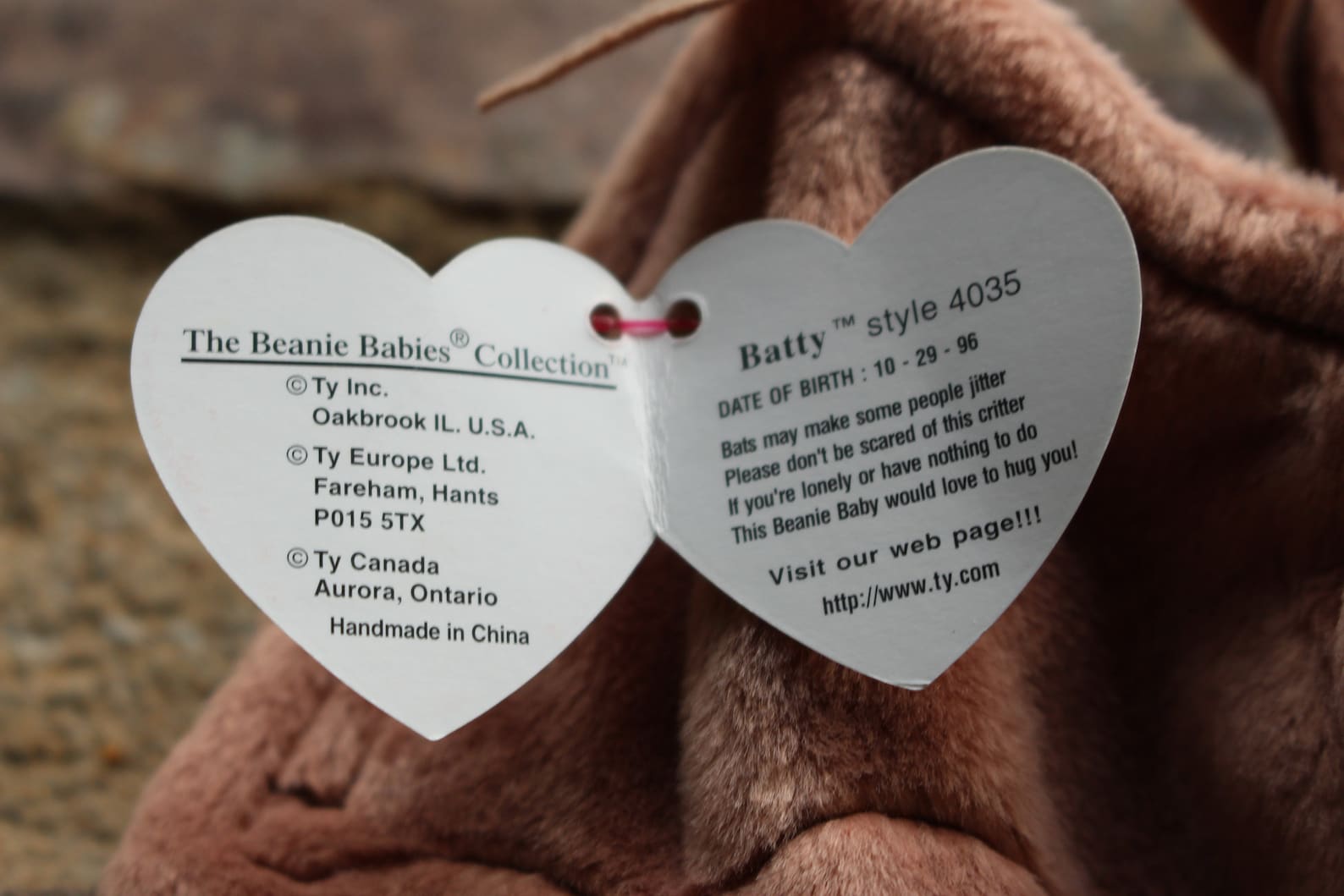 1996 RETIRED Original + Batty the Bat + TY Beanie Baby + Mint + Tag ...