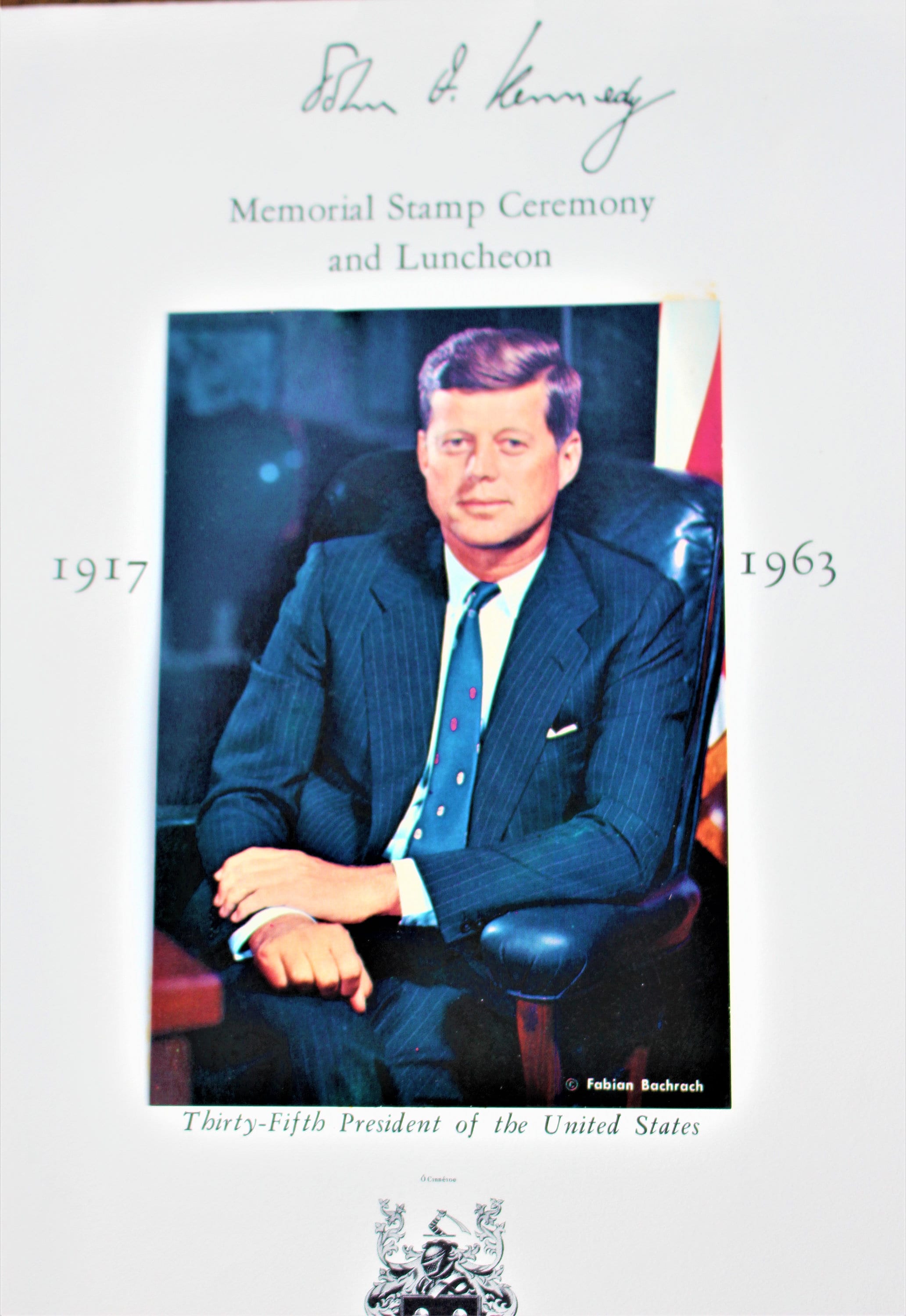 1964 JFK Memorial Stamp Ceremony and Luncheon + First Day Stamp Issue ...